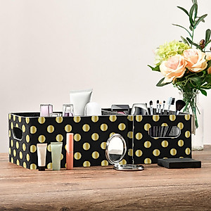 Gold Polka Dot Black Foldable Basket Rectangle Storage Bin Decorative Organizing Baskets for Shelves and Closet, Set of 2