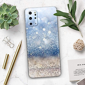DesignSkinz Blue Unfocused Silver Sparkle Protective Vinyl Decal Wrap Skin Cover Compatible with The Samsung Galaxy S20 (Screen Trim & Back Glass Skin)