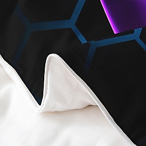 Gamer Duvet Cover 100% Cotton Gaming Geometry Game Controller Bedding 100% Cotton Set Honeycomb Purple Blue Cover for Bedroom Decor Gamer Console Bedspread Cover Twin Zipper with 1 Pillow Case