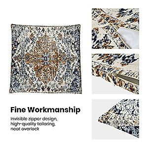 AEIOAE Boho Pillow Covers 20x20 Inch Set of 2,Carpet Pattern Throw Pillows Case,Rust Blue Ethnic Design Outdoor Decorative Square Linen Farmhouse Decor Cushion Covers for Home Sofa Bed Couch