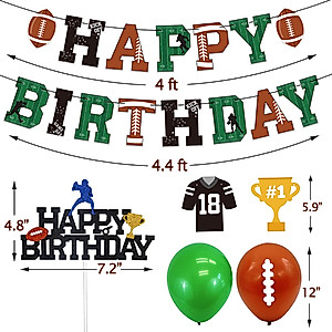 Football Birthday Party Decorations Pack for Football Touchdown Sports Theme Birthday Party Decoration - Includes Happy Birthday Banners, Cake Topper and Balloons