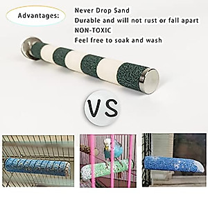 Rough-surfaced Bird Perch Beak Grinding Rod and Stainless Steel Safe Non-Toxic Durable Bird Stand for Parakeets, Conure and Other Small and Medium-Sized Birds 7.9" -Green