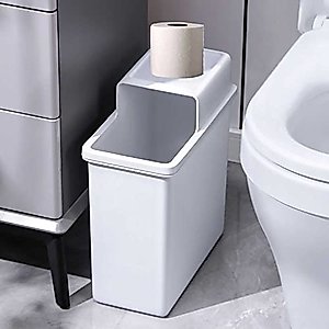 JOYBOS Bathroom Trash Can, Small Dogproof Garbage Can with Lid 14 Liter Slim Plastic Bin 4 Gallon Waste Basket for Bedroom Office Trashcan RV Narrow Place,White (L)