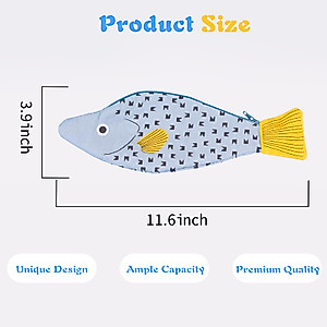 elephtree Fish Shape Novelty Pencil Case Fish Pen Bag Fish Coin Purse Funny Pencil Pouch with Simulated Fishbone Lining