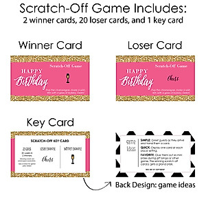 Big Dot of Happiness Chic Happy Birthday - Pink and Gold - Birthday Party Game Scratch Off Cards - 22 Count