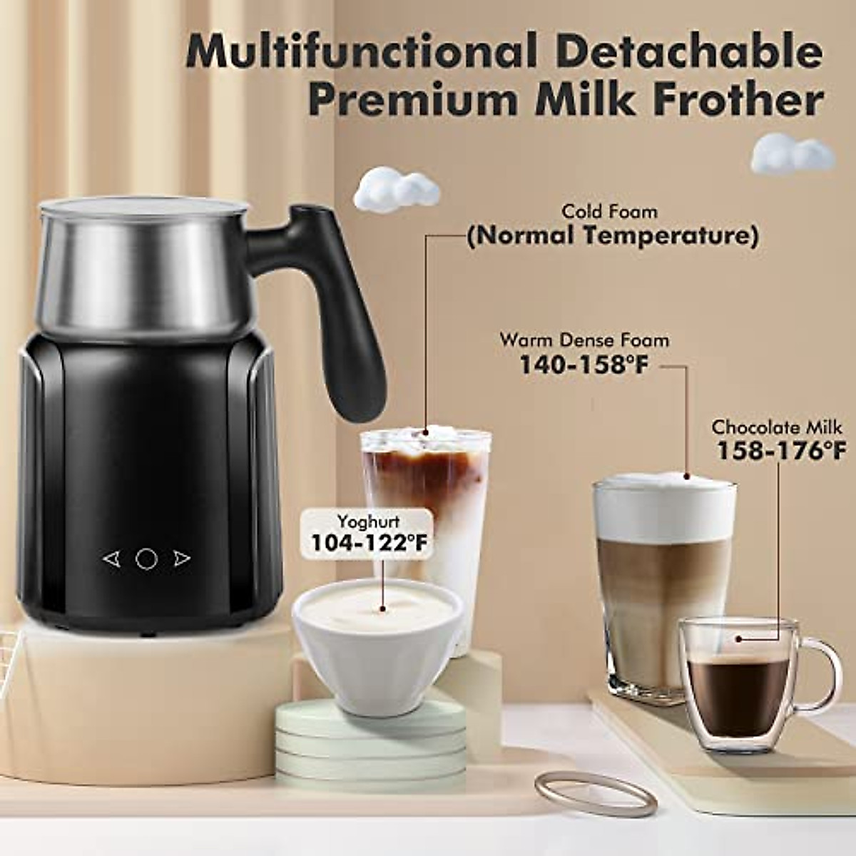 Milk Frother, Multi Function Intelligent Milk Frother 13.5OZ/400ML Digital Screen Smart Touch Control Milk Cafe Warmer Detachable Jug Dishwasher Safe, for Latte Cappuccino Hot Chocolate (L9)