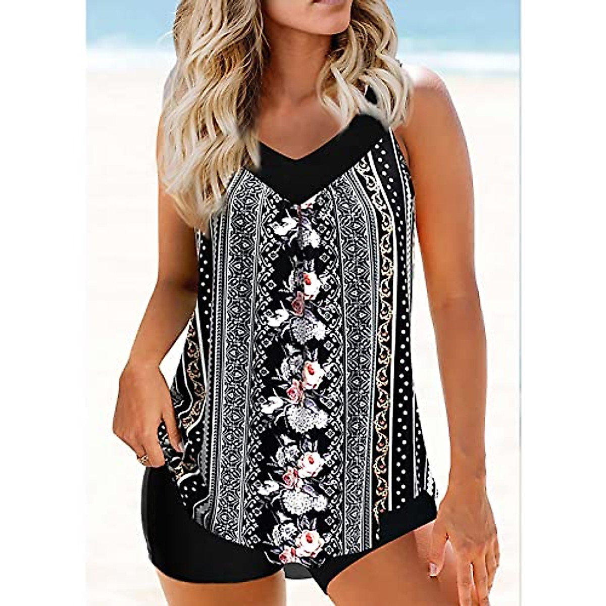 Nadition Tankini Bathing Suits for Women One Piece Swimsuit Women Womens Tankini Bathing Suits Two Piece Swimsuit(Black,Medium)