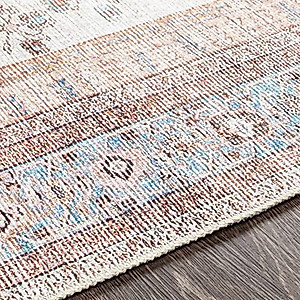 Moora Machine Washable Area Rug - Oriental Persian Medallion Pattern - Bohemian Floral Living Room Carpet - Pink, Blue, Beige, Cream - 7'10" x 10'2"