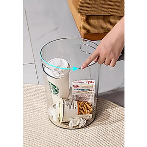 JEIMALEN Transparent Trash can Wastebasket with Handle Plastic Small Cylindrical Garbage Can for Kitchen, Bedroom, Home Office, Craft Room, Dorm Room, Powder Room,Toilet Trash Bin (M)