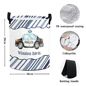 Personalized Laundry Baskets Bin, Cute Little Police Car Laundry Hamper with Handles,Waterproof Clothes Hamper, Laundry Bin, Clothes Toys Storage Basket for Bedroom, Bathroom, College Dorm 50L