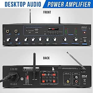Pyle Professional Powered Amplifier & Bluetooth Receiver Stereo Audio System, FM Radio, (2) 1/4'' Microphone Input Jacks, MP3/USB/SD/AUX Playback, LCD Display ID3 Tag Readout 600 Watt - PT506BT.5