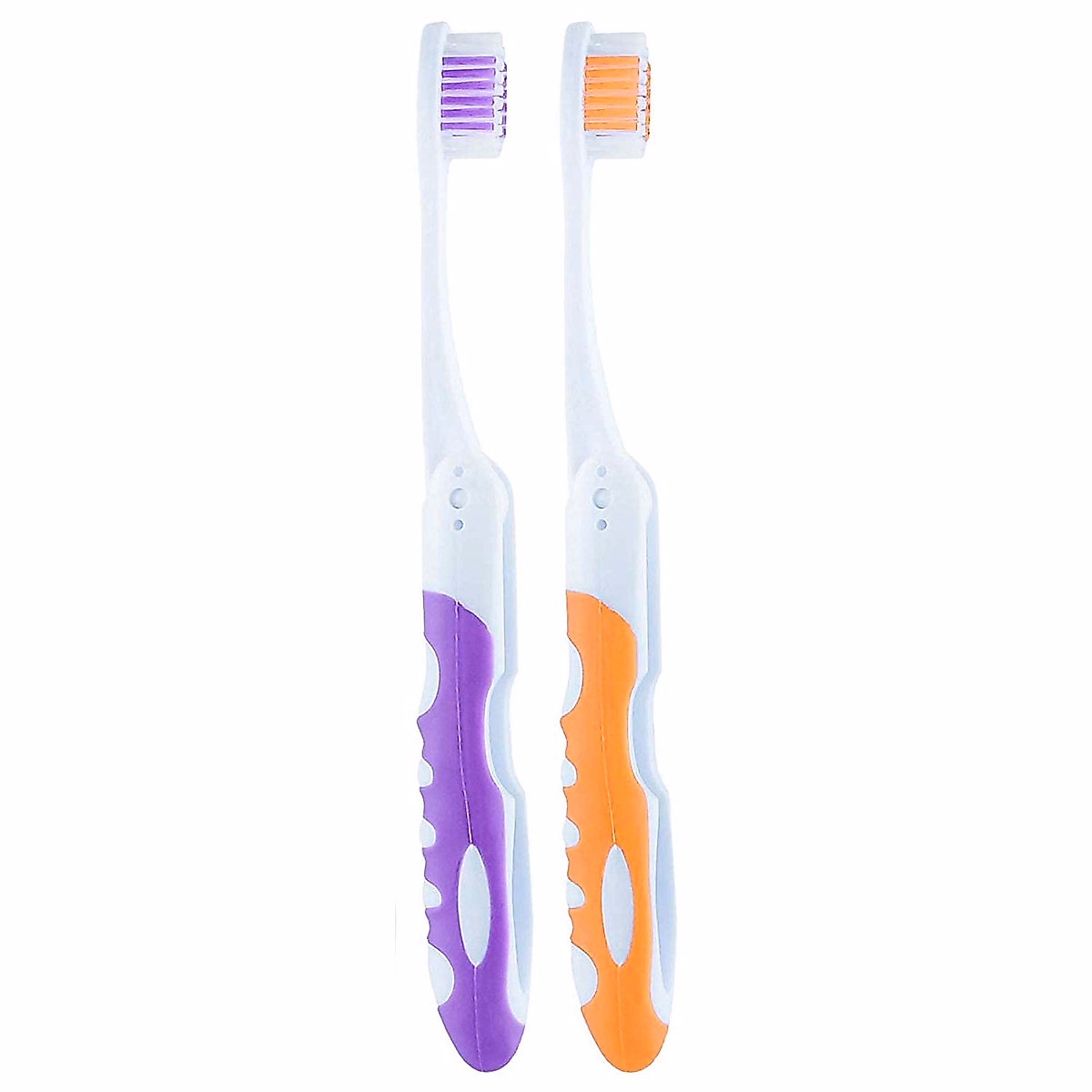Azi 2pc Premium TSA Approved Travel Toothbrush On The Go Folding Medium Bristles & Tongue Cleaner/Gum Massager Travel Camping Handbag Backpack Car RV Dorm Gym School Locker