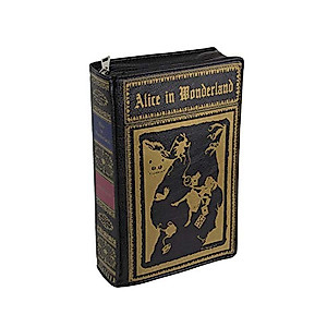 Black Vinyl Alice In Wonderland Book Handbag Novelty Clutch Purse Crossbody Bag Small
