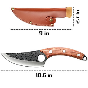 SmileBear Butcher Knife Hand Forged Boning Knife with Sheath Viking Knife Japanese Knife, High Carbon Steel Fillet Chef Knife Meat Cleaver Knife for Kitchen Camping, BBQ