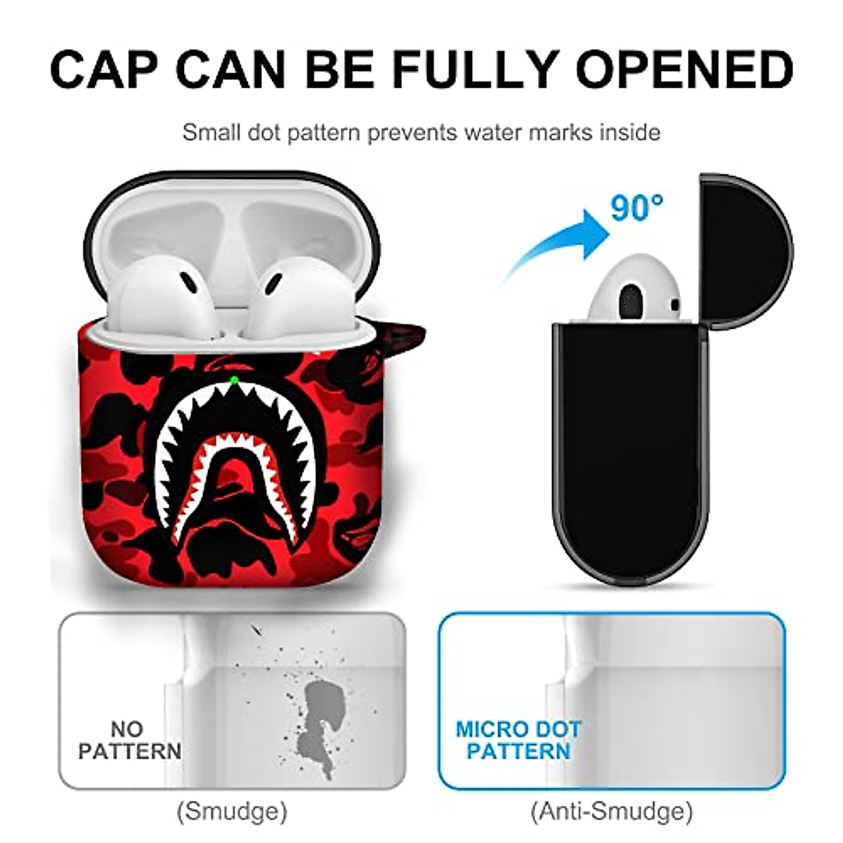 CULIPPA for AirPods 2 Case Cover Shark Mouth Camo Style Pattern Design for Airpods 2nd Generation Silicone Protective Case Shockproof for Women Girls with Keychain for Apple Airpods 2/1 Charging Case