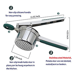 Potato Ricer,Ricer For Mashed Potatoes,Heavy Duty Potato Ricer Stainless Steel Create Fluffy Mashed Potatoes,Comfortable Silicone Handle Spaetzle Maker,Potato Press For Gnocchi Lefse Spinach