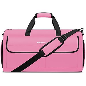 Carry On Garment Bag for Women, Durable Garment Duffle Bag for Travel with Shoes Compartment, Convertible & Foldable 2 in 1 Hanging Dress Weekender Suitcase Suit Travel Bag, Gifts for Women, Pink