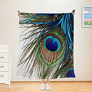 Goodbath Peacock Blanket, Flanel Cozy Plush Velvet Warm Fleece Blanket for Sofa Couch Bed Office Chair, 60 x 50 Inches
