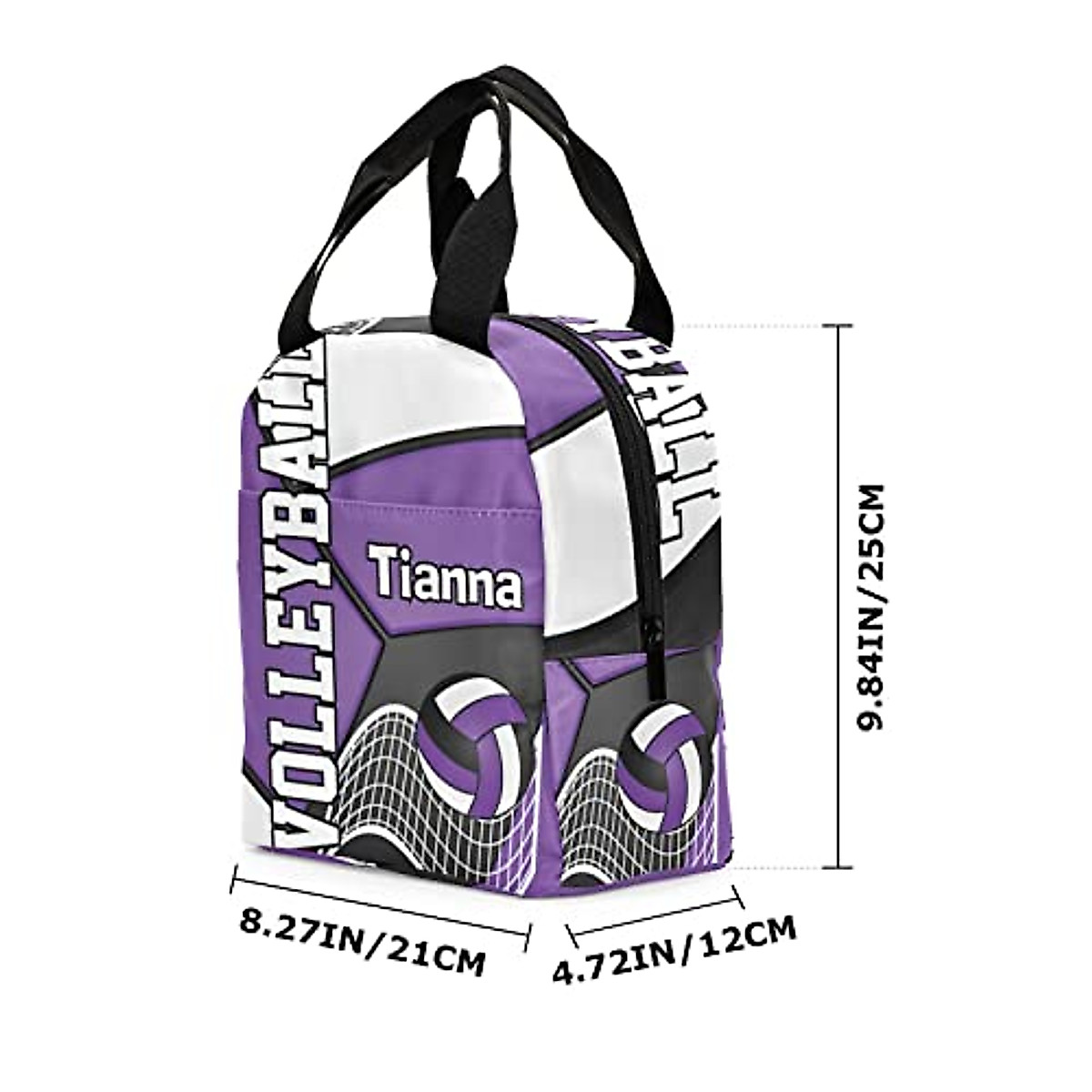 zaaprintblanket Custom Name Lunch Bag For Men Women Personalized Volleyball Purple White Cooler Lunch Box Portable with Name for Gift Workout Camping