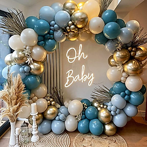 Dusty Blue Balloons Garland Kit, Fog Blue Royal Blue Pastel Blue Sand White Metallic Gold latex Balloons for Boy Baby Shower Bridal Shower Wedding Anniversary Birthday Party Decorations Supplies……