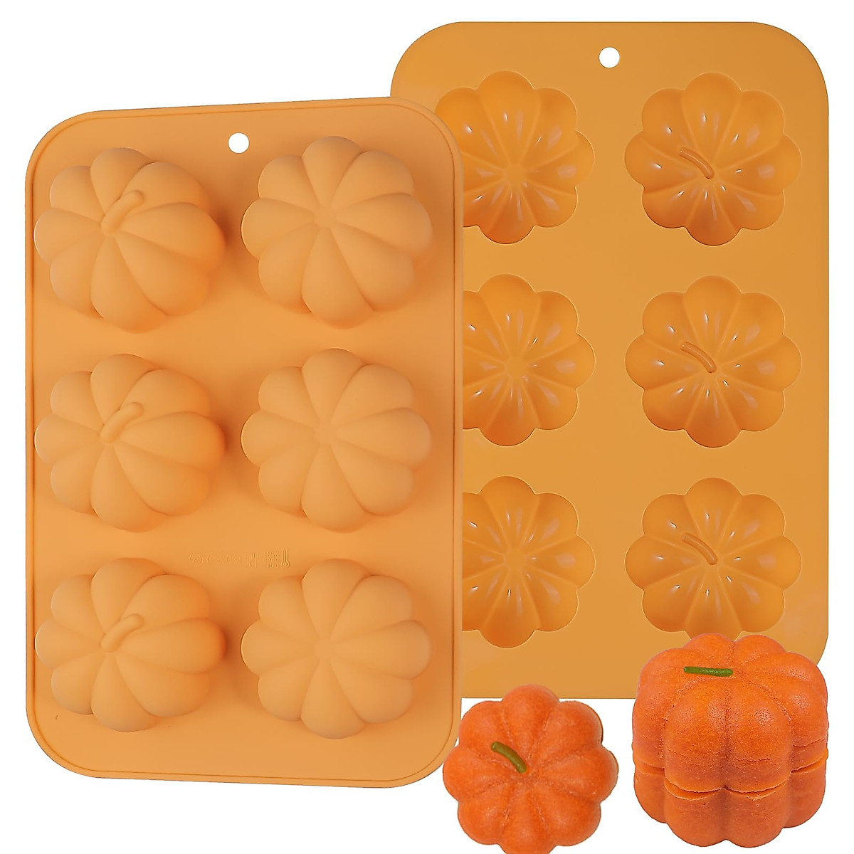 Webake Pumpkin Cake Mold Silicone 3D Pumpkin Cupcake Pan for Baking Dessert Mousse Mold Tray for Halloween Thanksgiving (2 PCS)