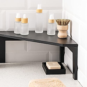 Navaris Bamboo Corner Shelf Unit - Free-Standing Corner Shelf Organizer for Kitchen Cabinet Cupboard Counter-Top Storage 11.8" x 11.8" x 5.9" - Black
