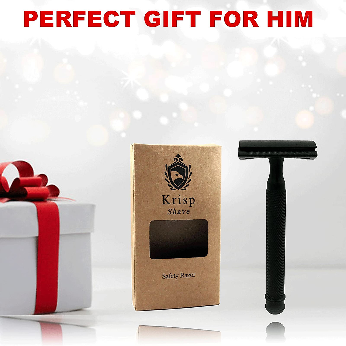 Krisp Beauty Stainless Steel Long Handle Black Safety Razor for Men - Double Edge Razor - Fits All Double Edge Razor Blades - Comes With 5 Shaving Blades