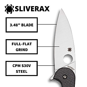 Spyderco Sliverax Premium Flipper Knife with 3.48" CPM S30V Stainless Steel Blade and Carbon Fiber G-10 Handle - PlainEdge - C228CFP