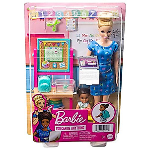 Barbie Careers Doll & Playset, Teacher Theme with Blonde Fashion Doll, 1 Brunette Toddler Doll, Furniture & Accessories
