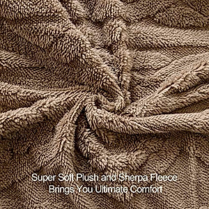 Warm Sherpa Fleece Throw Blanket Thick Throw Soft Plush Fluffy Boho Tufted Blanket for Bed Sofa Couch, Cozy Warm Velvet Fleece Throw for Winter, Camel 50''x60''