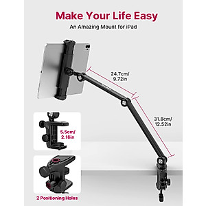 ULANZI Select Tablet Holder Desk Stand - HP006 Aluminum Tablet Mount for Bed Flexible Arm Multi-Angle 360° Rotation 2 Positioning Holes for 4.7''- 13'' Tablet