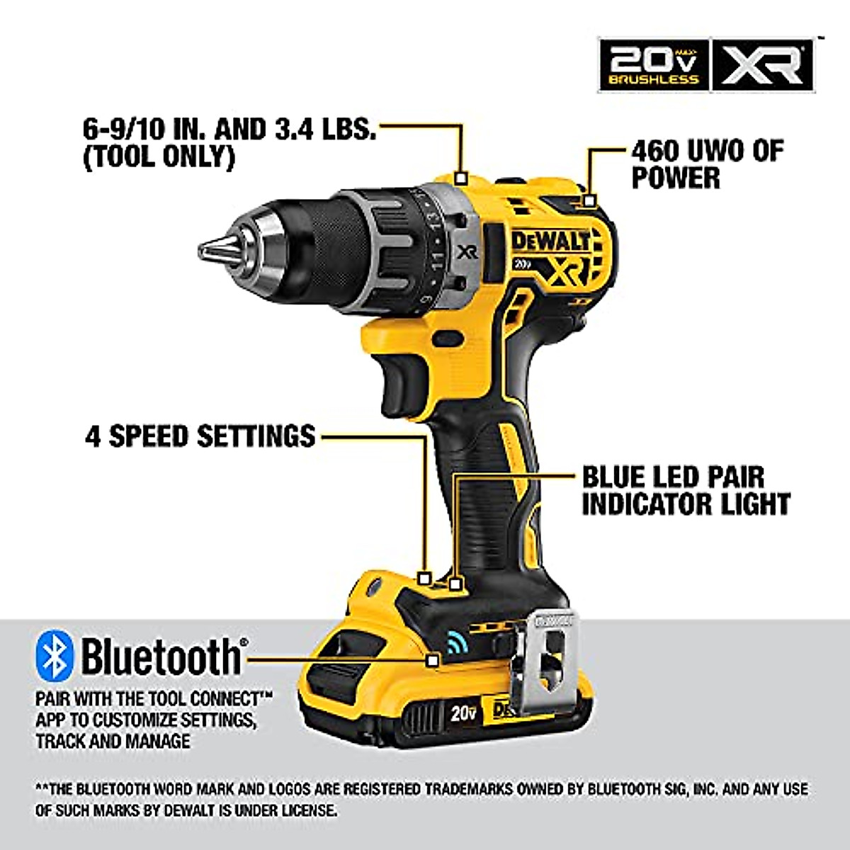 DEWALT 20V MAX XR Brushless Drill/Driver Kit with Tool Connect Bluetooth, Cordless (DCD792D2)