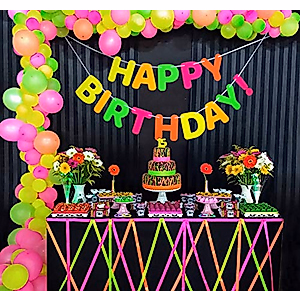 Midnight Glo Neon Happy Birthday Banner Decoration Black Light Reactive UV Glow Birthday Party