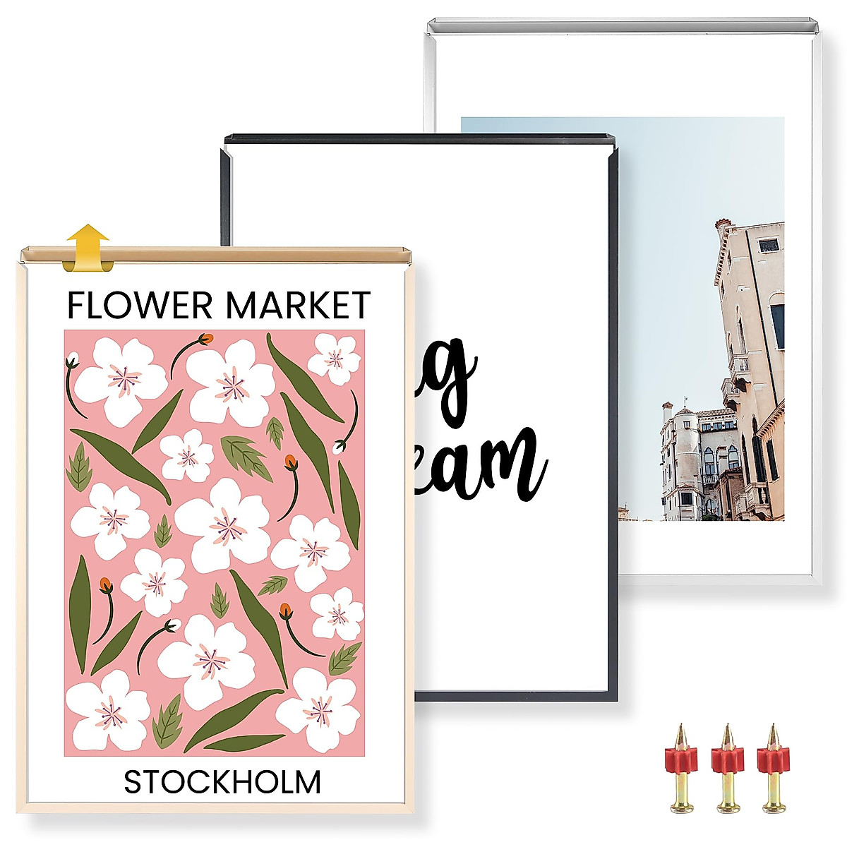 30x40 Inch Poster Frames,set of 2, Plexiglass, Matte Gold Aluminum Snap Frame, Front-loading Frame for Wall