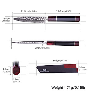 FINDKING 5 Inch Kitchen Utility Knife with ABS sheath, Multi-Purpose Japanese Paring Knife, Damascus Steel Blade, Resin Octagonal Handle, Small, for Fruits Vegetables (Eternity Series)