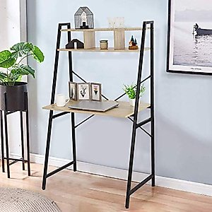 Desktop Computer Desk, Home Office Decor Ladder Desk Study Writing Table Computer Gaming Table Bedroom Laptop Table, Student Study Reading Writing Desk PC Laptop Table for Living Room (Khaki)