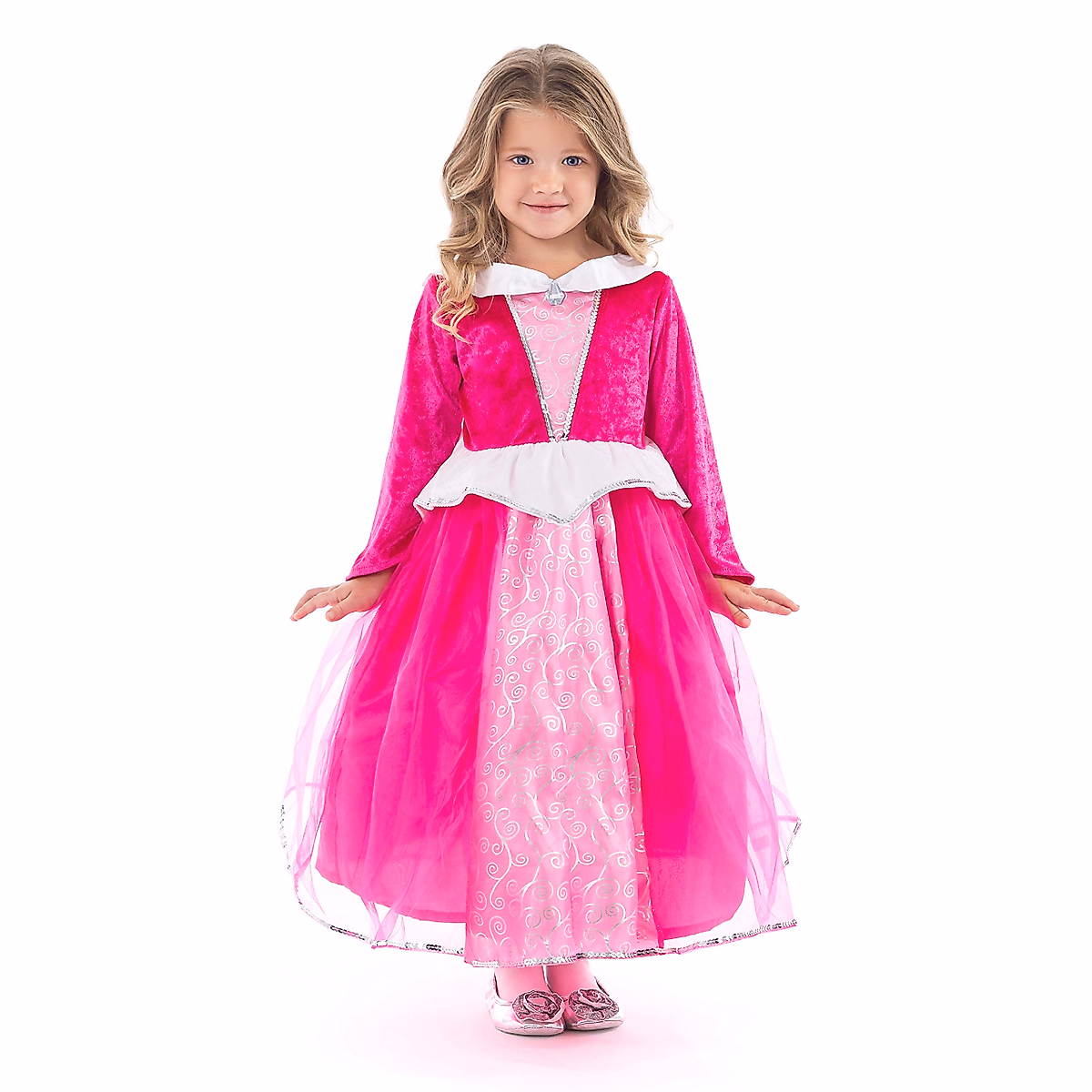 Little Adventures Deluxe Sleeping Beauty Hot Pink Princess Dress Up Costume (Large Age 5-7) - Machine Washable Child Pretend Play and Party Dress with No Glitter