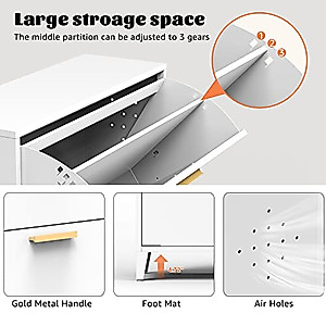 Omethey Shoe Cabinet with 3 Flip Drawers, Metal Shoe Storage for Entryway, Wall-Mounted/Floor Mount Shoe Cabinet, Metal Legs-Great for Sneakers, Heels, Boots and Plus Size Shoes (White)