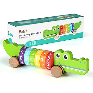 ANIKI Wooden Montessori Toys for Kids,Toddler Number Learning Toys,Preschool Math Games Classroom Activities,Fine Motor Toys,Preschool Boys Girls Gifts(Math Alligator)