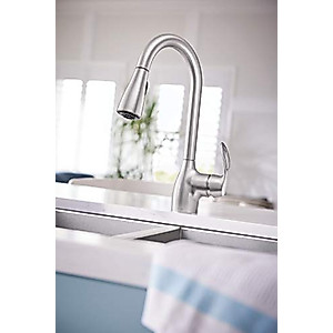 Moen CA87011SRS Single Handle Kitchen Faucet with Pullout Spray from the Kleo Collection, Spot Resist Stainless