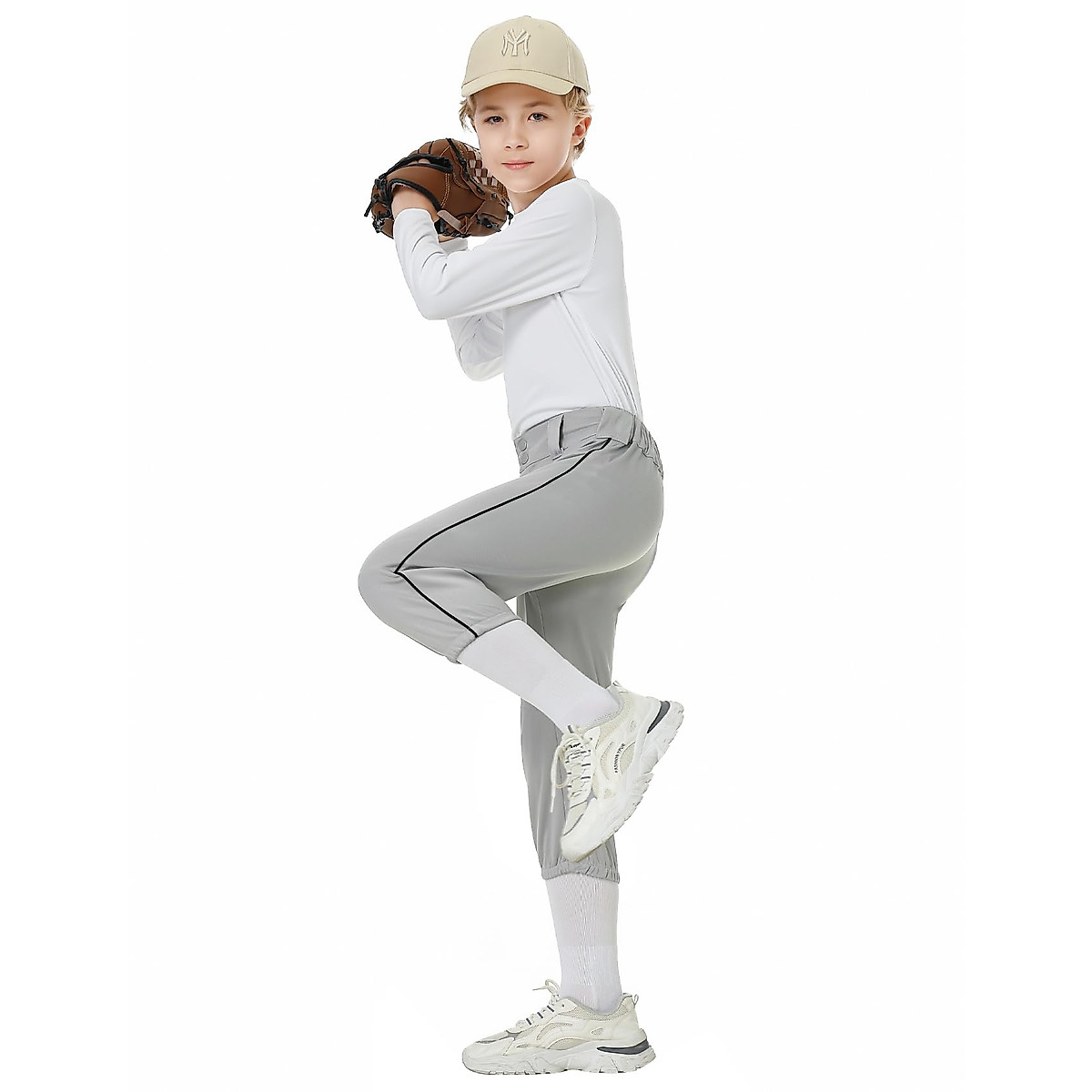 QBK 2T/3T/4T/5T/6T/7T Toddler Boy's Knicker Baseball Pants with Side Piping/Braid（Grey 3T）