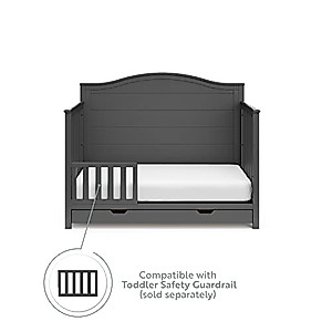 Storkcraft Moss 5-in-1 Convertible Crib with Drawer (Gray) – GREENGUARD Gold Certified, Crib with Drawer Combo, Includes Full-Size Nursery Storage Drawer, Converts to Toddler Bed and Full-Size Bed