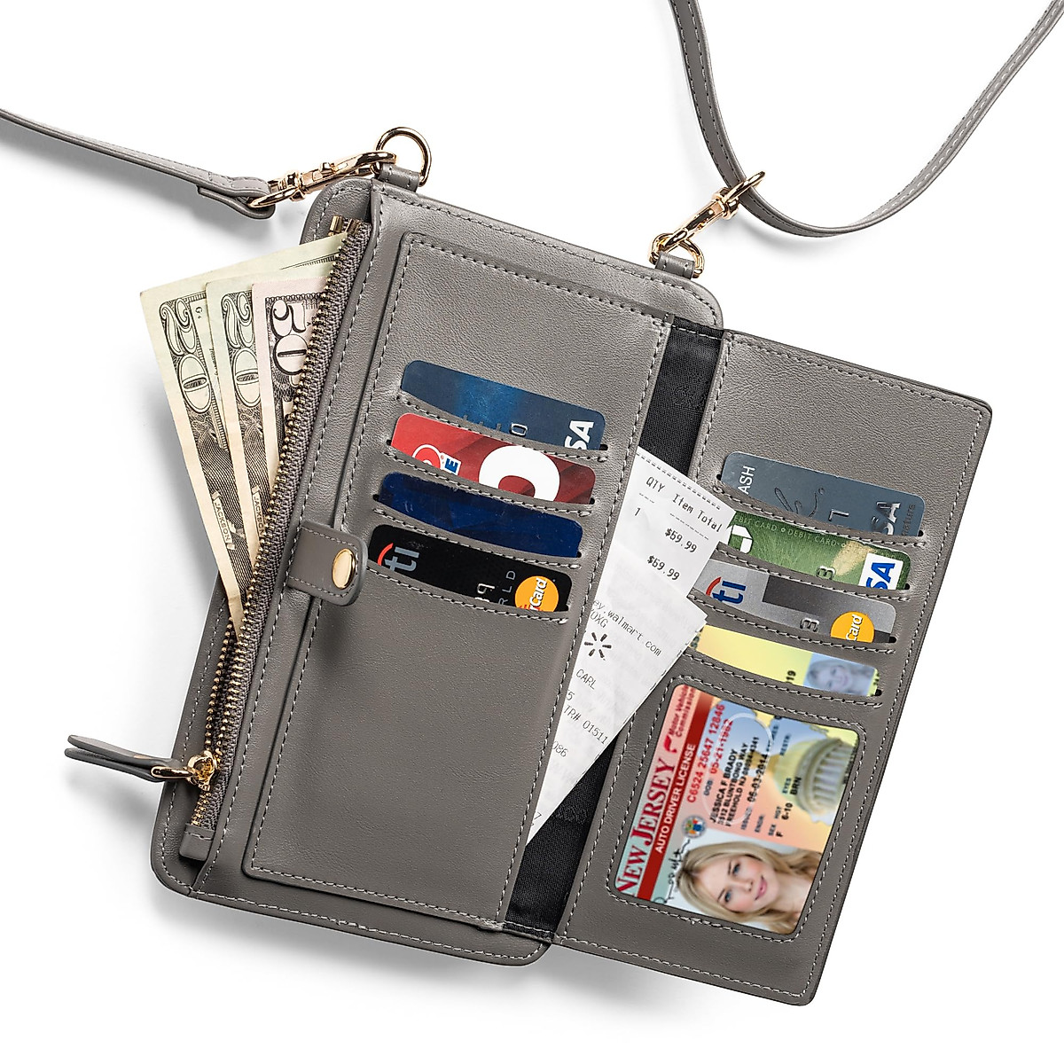 Claasico Womens Crossbody Wallet & Phone Case | iPhone/Samsung/LG Magnet Cell Pouch & Handbag Grey