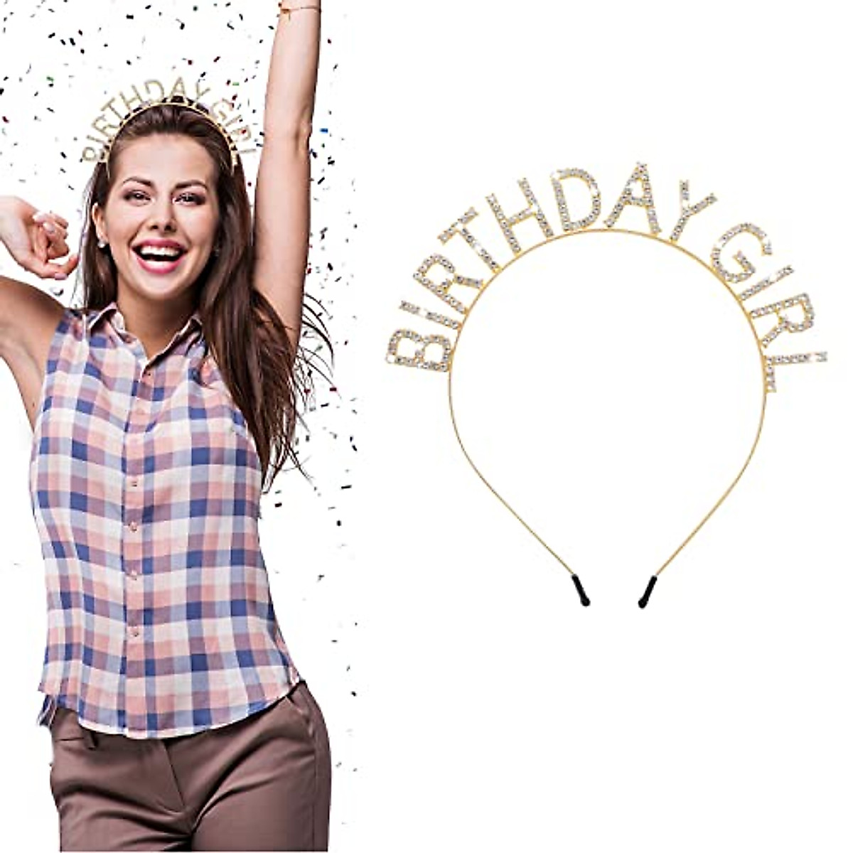 Sibba 1 PC Crown Happy Birthday Tiaras Princess Queen Decorations Party Accessories Rhinestone Headband Hairband Pin Headwear Headpiece Prom Photograph Women Girl