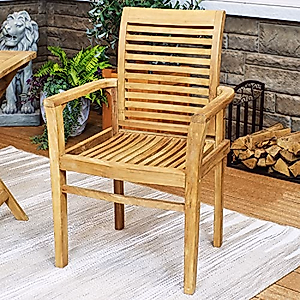 Sunnydaze Solid Teak Outdoor Armchair - Light Brown Wood Stain Finish - Slatted Chair - Patio, Deck, Lawn, Garden, Terrace or Backyard