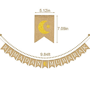 Jute Burlap Ramadan Mubarak Banner with Moon and Star Mantel Fireplace Decoration
