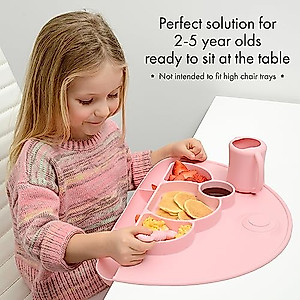 PrimaStella Unbreakable Silicone Platemat - Divided Suction Plate, Placemat and Food Catcher All-in-one (Soft Pink)