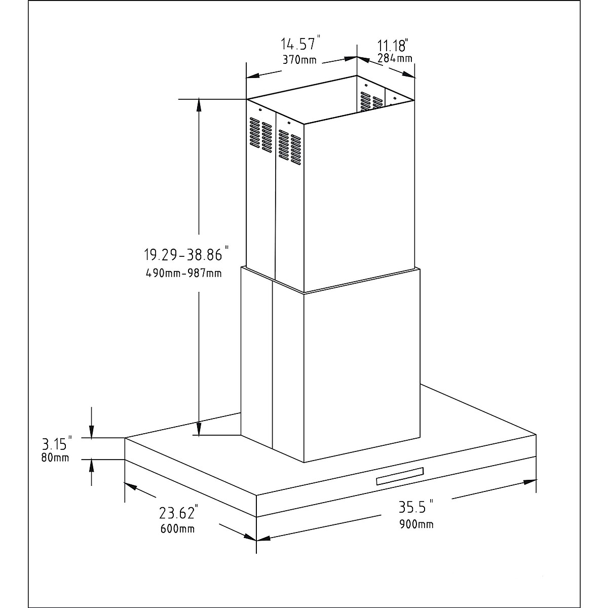 CAVALIERE 36" Inch Island Mounted Range Hood 442 CFM