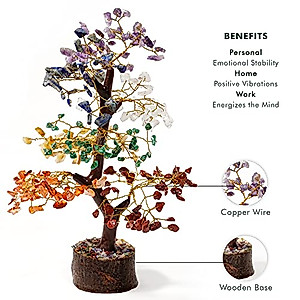Handcrafted Healing Crystal Bonsai Tree - Feng Shui Chakra Tree with 300 Wooden Beads for Positive Energy and Balance - Perfect Home/Desk Decor and Reiki Good Luck Crystal Gifts by Karma Pledge