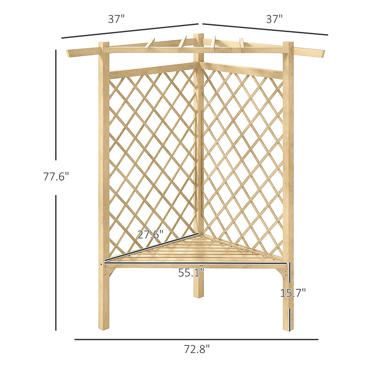 Outsunny 55" Garden Arch Bench, Lattice Backrest for Climbing Plants and Vines Outside On Lawn, Porch, Deck, Wooden Trellis Park Bench for Outside with Slatted Seat, Natural
